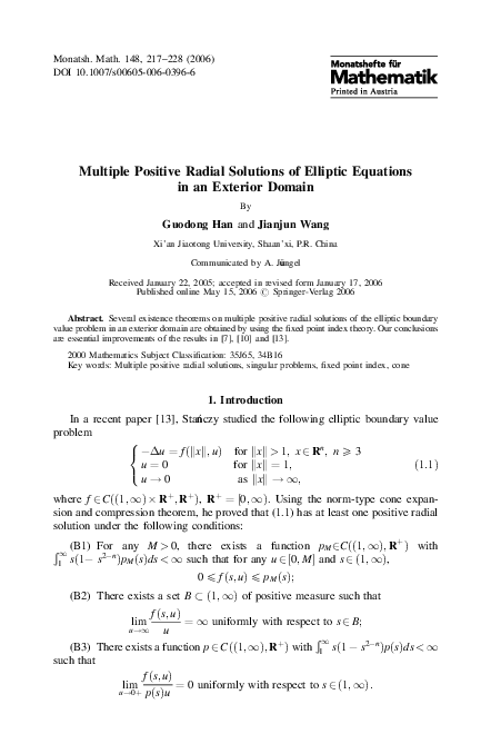 (PDF) Multiple Positive Radial Solutions of Elliptic Equations in an Exterior Domain