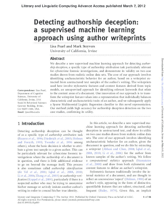Pdf Detecting Authorship Deception A Supervised Machine Learning