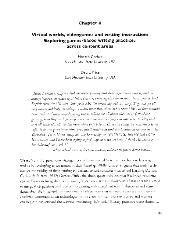 (PDF) Virtual Worlds, videogames and writing instruction: Exploring ...