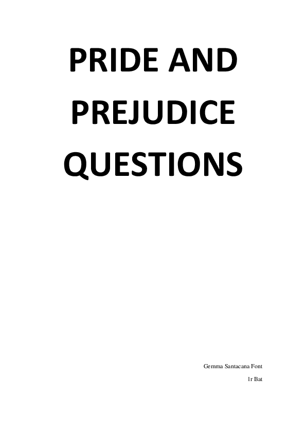(DOC) PRIDE AND PREJUDICE QUESTIONS