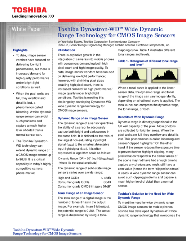 (PDF) Toshiba Dynastron-WD™ Wide Dynamic Range Technology for CMOS ...