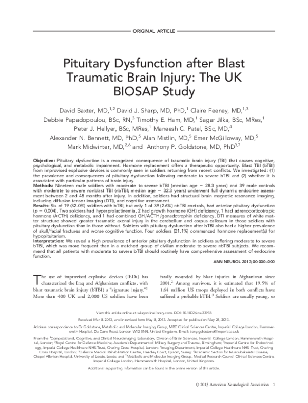 (PDF) Pituitary Dysfunction after Blast Traumatic Brain Injury: The UK ...