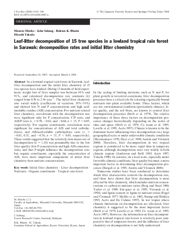 (PDF) Leaf-litter decomposition of 15 tree species in a lowland ...