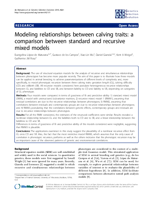 Pdf Modeling Relationships Between Calving Traits A Comparison