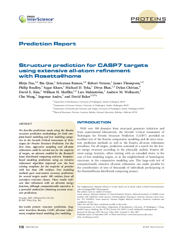 Pdf Structure Prediction For Casp7 Targets Using Extensive All Atom