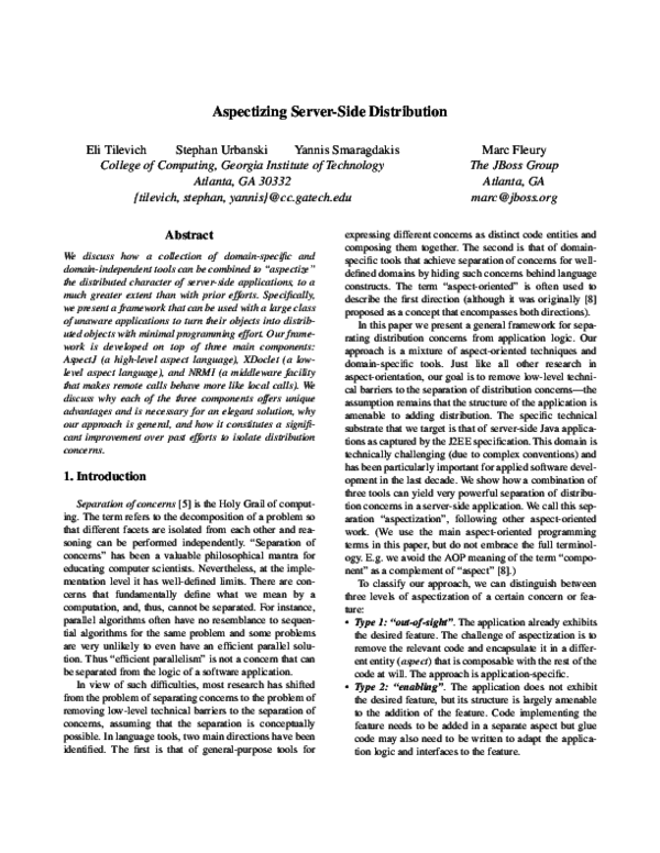(PDF) Aspectizing Server-Side Distribution
