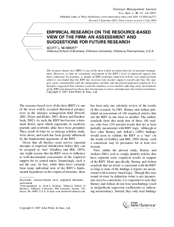 (PDF) Empirical research on the resource based view of the firm an ...