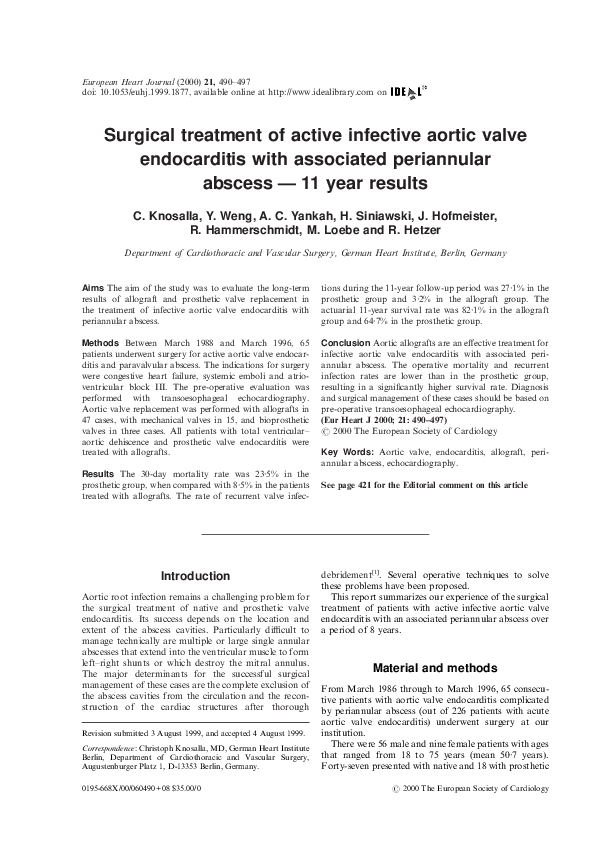 (PDF) Surgical treatment of active infective aortic valve endocarditis ...