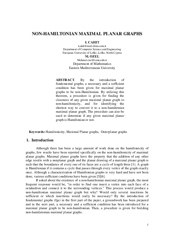 (PDF) NON-HAMILTONIAN MAXIMAL PLANAR GRAPHS