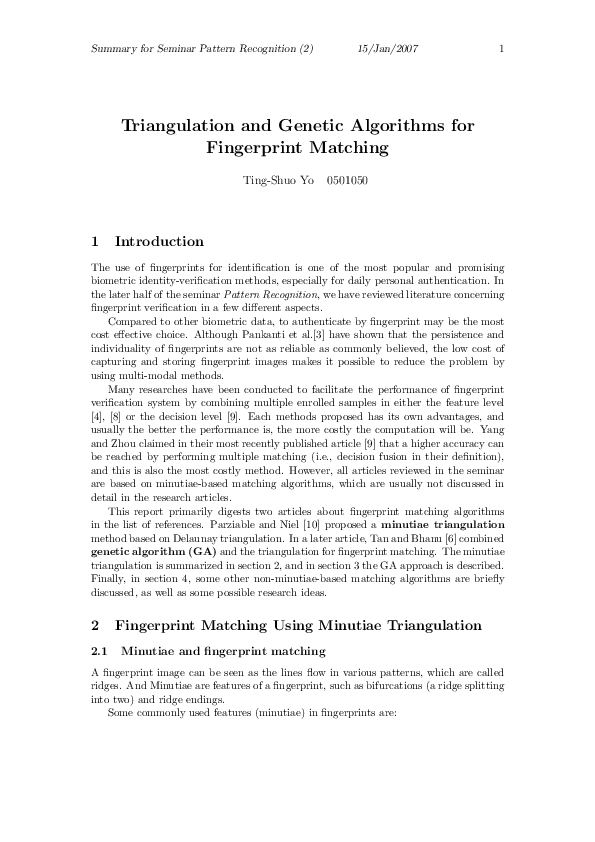 (PDF) Triangulation and Genetic Algorithms for Fingerprint Matching
