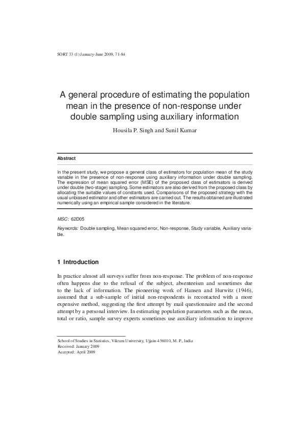 Pdf A General Procedure Of Estimating The Population Mean In The