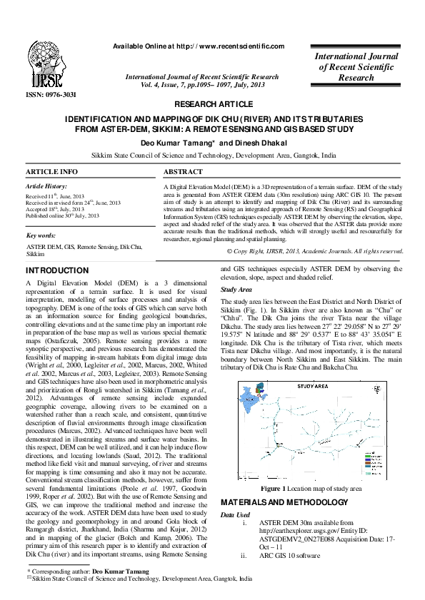 (PDF) Identification and mapping of dik chu (river) and its tributaries ...