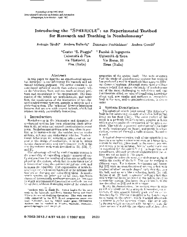 (PDF) Introducing the "SPHERICLE" : an Experimental Testbed for ...