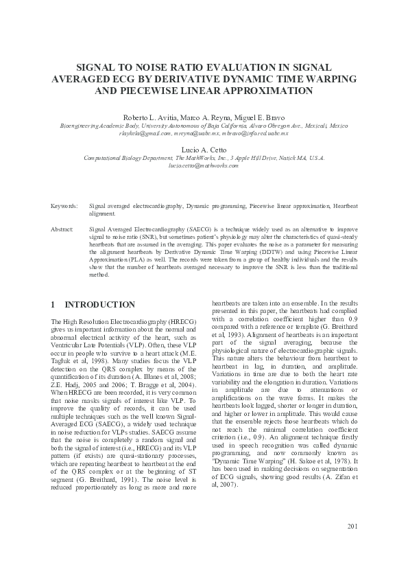 (PDF) SIGNAL TO NOISE RATIO EVALUATION IN SIGNAL AVERAGED ECG BY ...