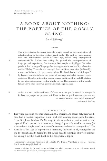 (PDF) A Book About Nothing: The Poetics of the Roman Blanc