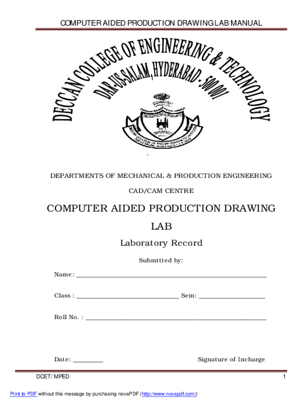 (PDF) COMPUTER AIDED PRODUCTION DRAWING LAB MANUALMECHANICAL ...
