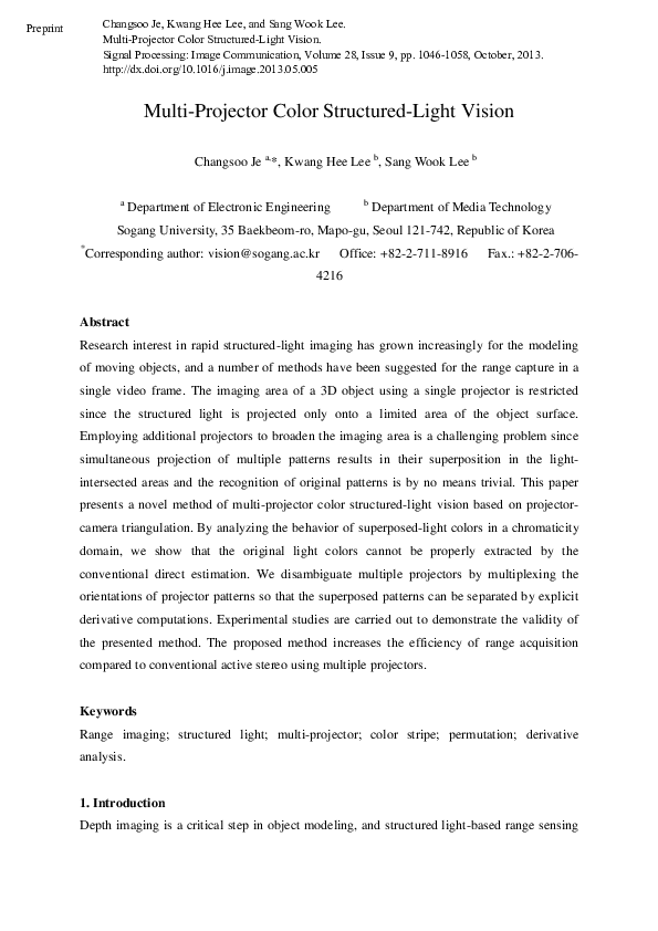 (PDF) Multi-Projector Color Structured-Light Vision