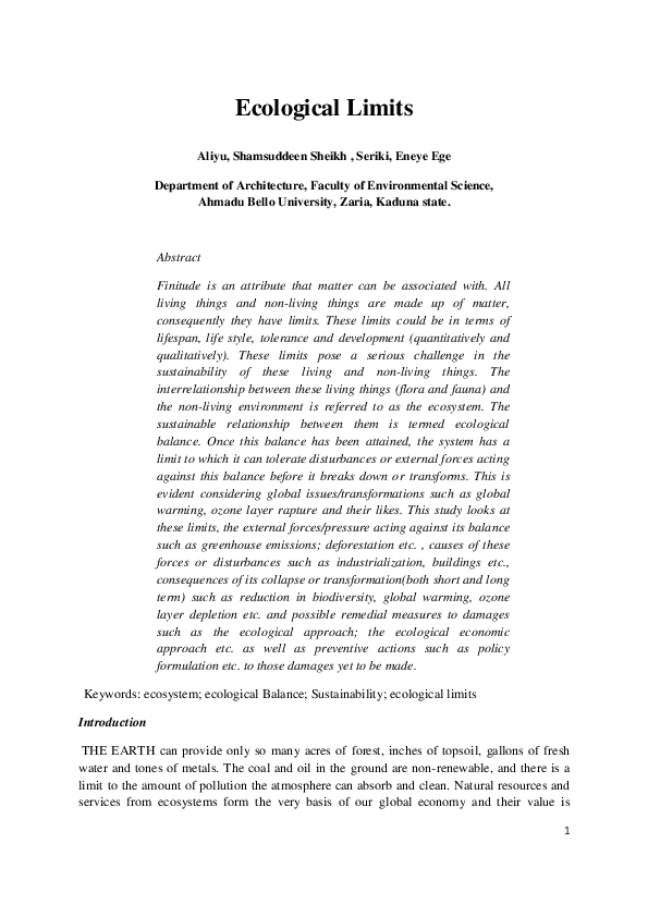 (PDF) ECOLOGICAL LIMITS