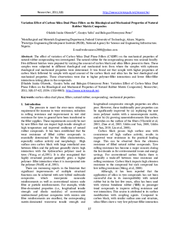 (PDF) Variation Effect of Carbon-Silica Dual Phase Fillers on the ...