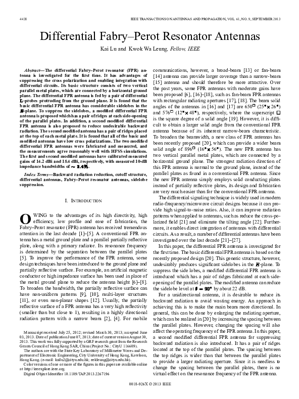 (PDF) Differential Fabry–Perot Resonator Antennas