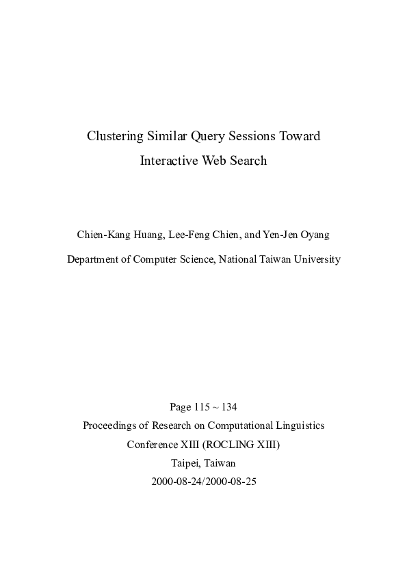 (PDF) Clustering Similar Query Sessions Toward Interactive Web Search