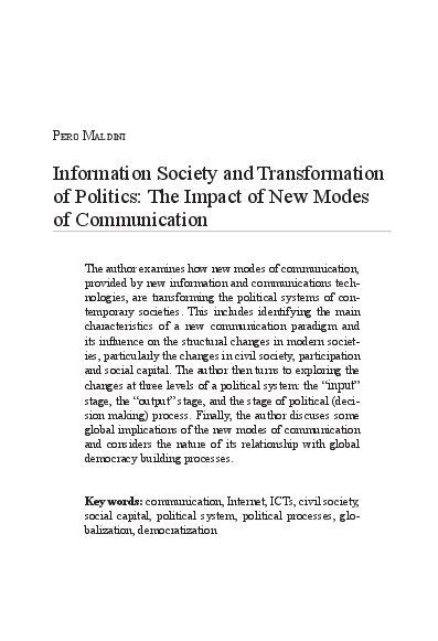 (PDF) Information Society and Transformation of Politics - The Impact ...