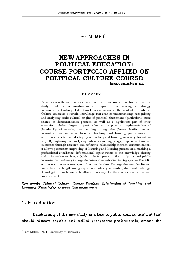 (PDF) New approaches in political education - Course Portfolio applied ...