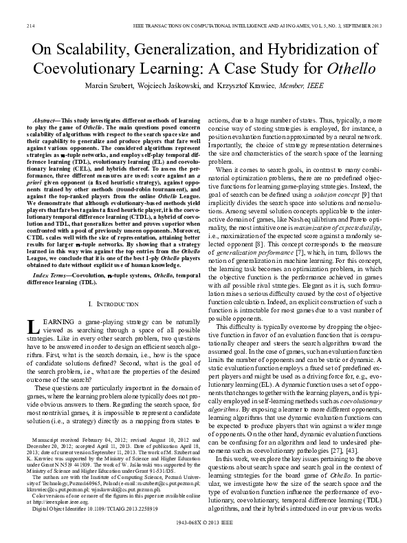 (PDF) On Scalability, Generalization, and Hybridization of Coevolutionary Learning: A Case Study ...