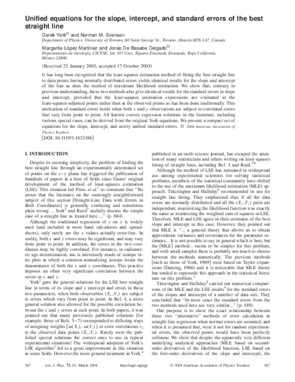 (PDF) Unified equations for the slope, intercept, and standard errors ...