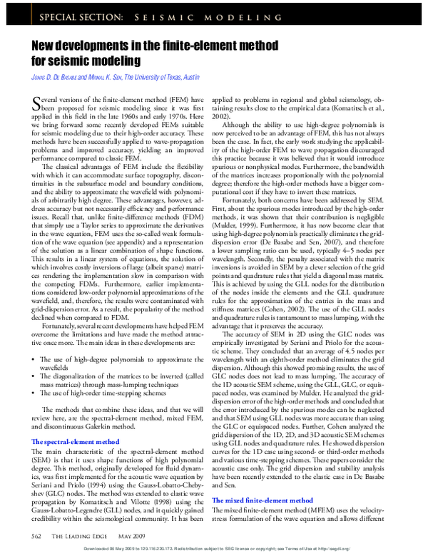 (PDF) New developments in the finite-element method for seismic modeling