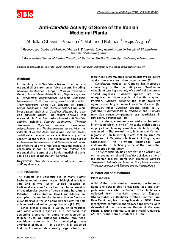 (PDF) Anti-Candida Activity of Some of the Iranian Medicinal Plants