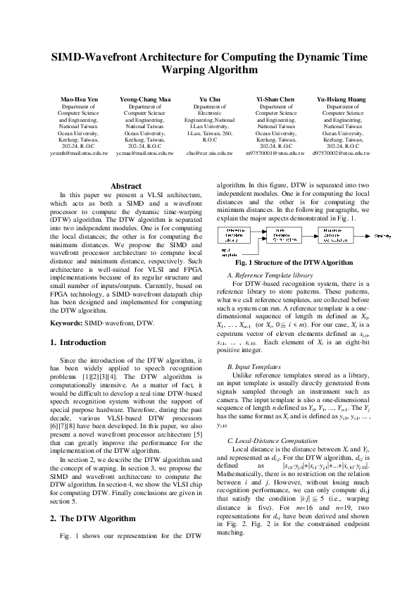 (PDF) SIMD-Wavefront Architecture for Computing the Dynamic Time ...