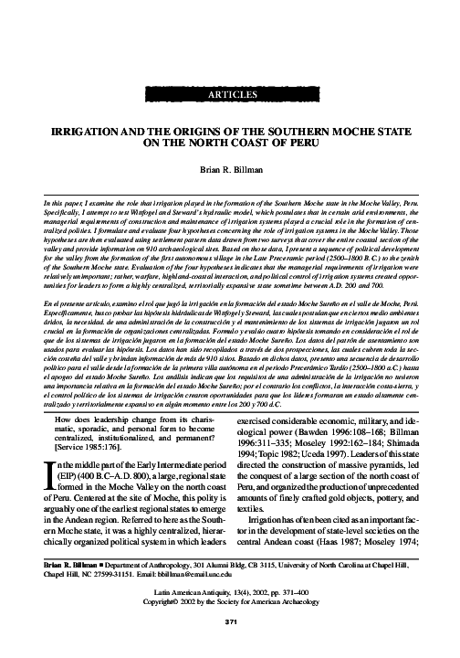 (PDF) IRRIGATION AND THE ORIGINS OF THE SOUTHERN MOCHE STATE ON THE ...
