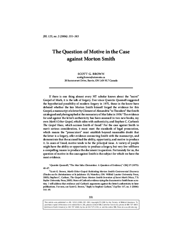 (PDF) The Question of Motive in the Case against Morton Smith