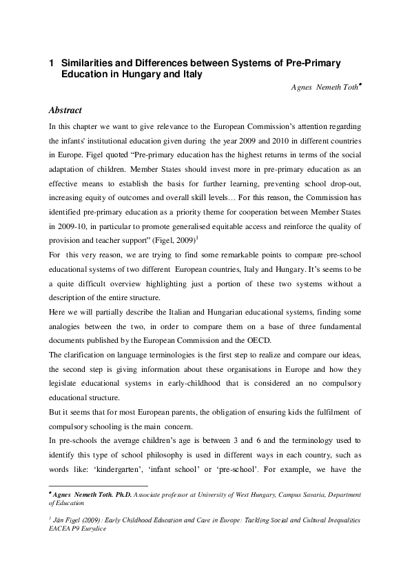 (PDF) Similarities and Differences between Systems of Pre-Primary Education in Hungary and Italy