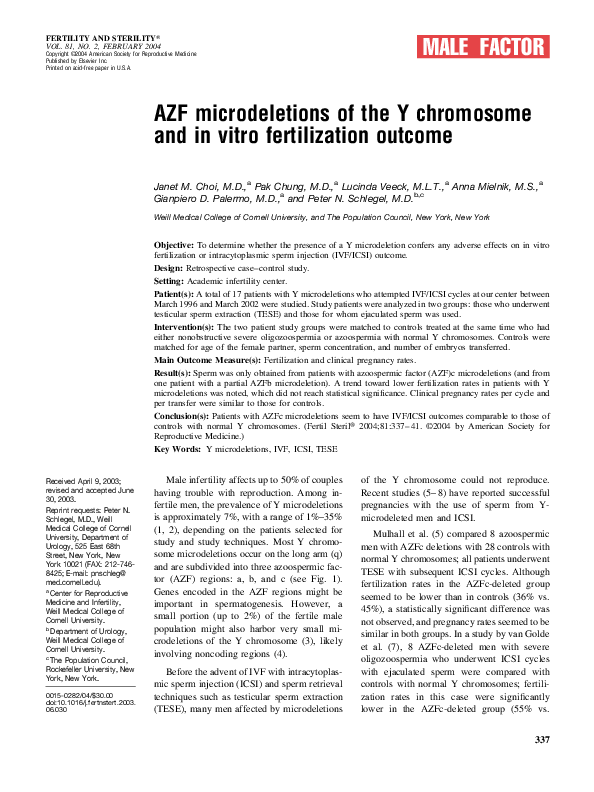 (PDF) AZF microdeletions of the Y chromosome and in vitro fertilization ...