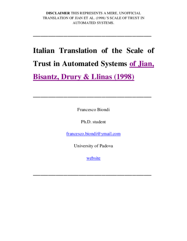 (PDF) Trust in automated system scale