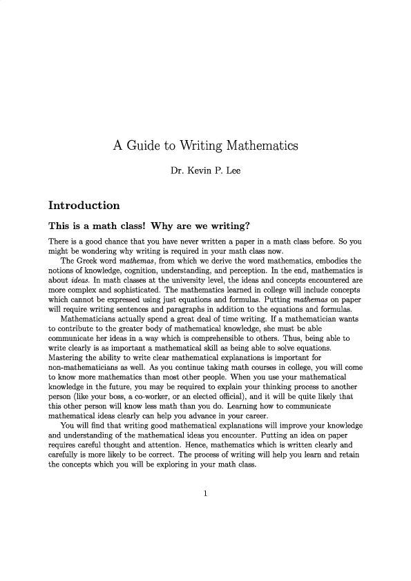 (PDF) Math Writing Guide