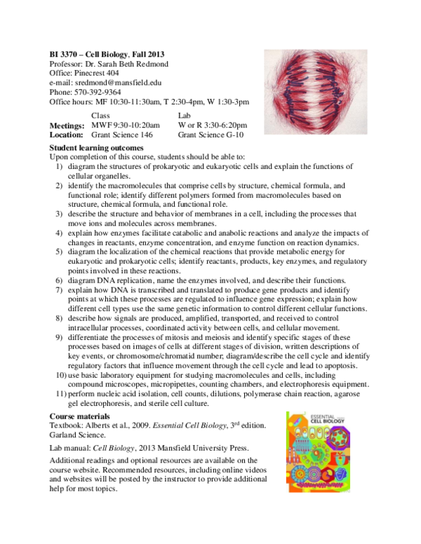 (PDF) Cell biology syllabus