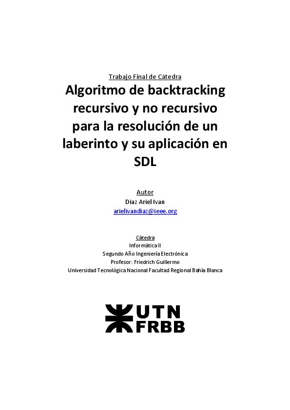 (PDF) Algoritmo de Backtracking Recursivo y no Recursivo para la Resolución de un Laberinto y su ...