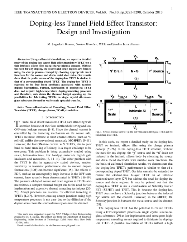 (PDF) Doping-less Tunnel Field Effect Transistor: Design and Investigation