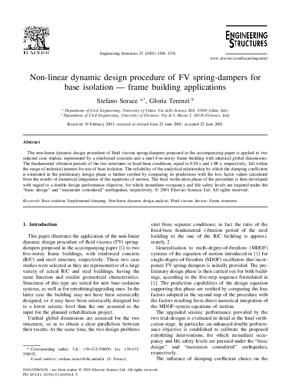 Pdf Non Linear Dynamic Design Procedure Of Fv Spring Dampers For Base