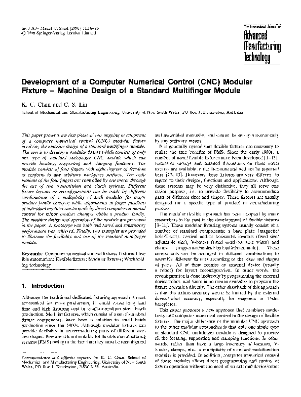 Pdf Development Of A Computer Numerical Control Cnc Modular Fixture Machine Design Of A
