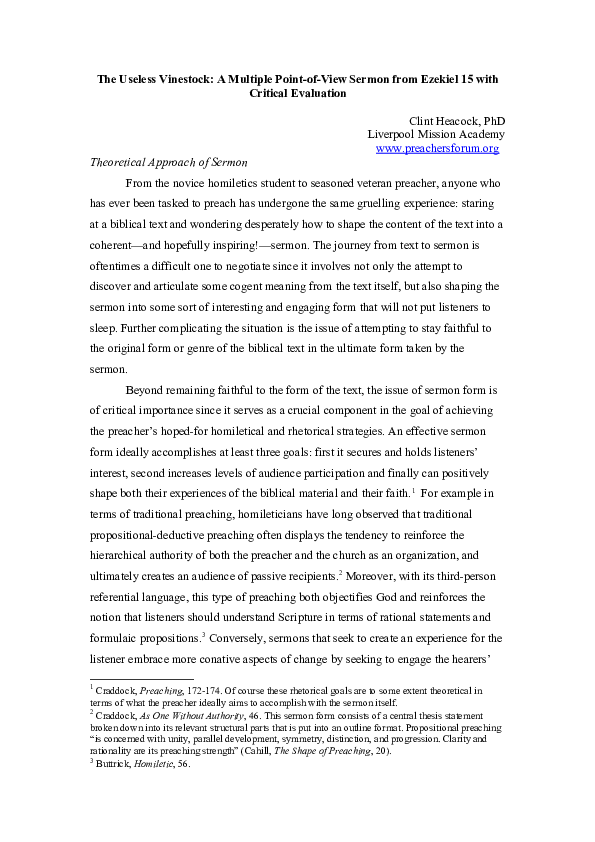 (DOC) Ezekiel 15: A Narrative Sermon and Critical Analysis