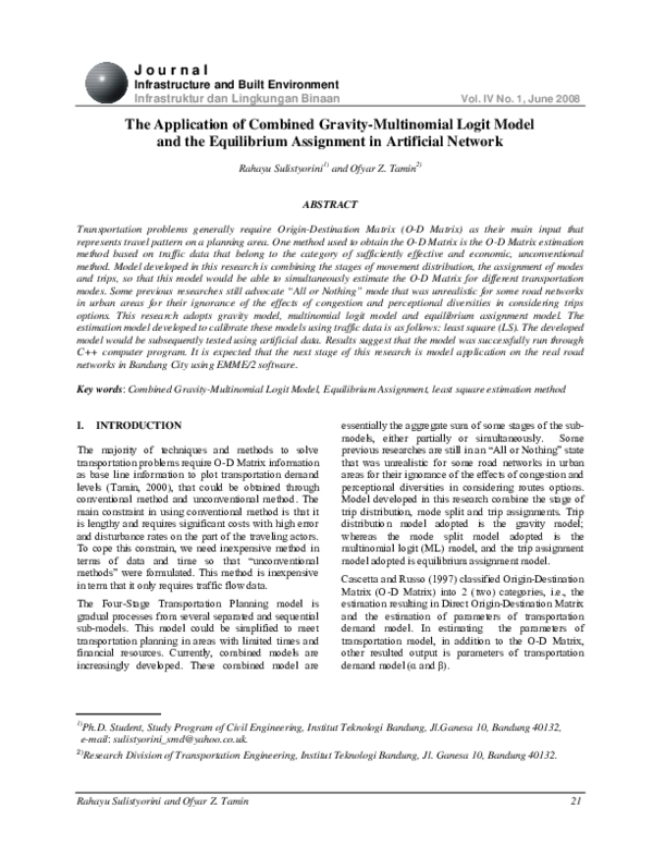 Pdf The Application Of Combined Gravity Multinomial Logit Model And