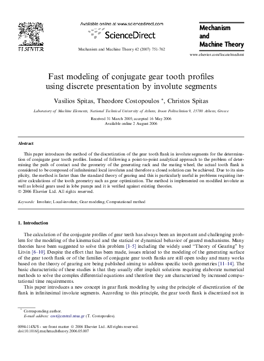 (PDF) Fast modeling of conjugate gear tooth profiles using discrete ...