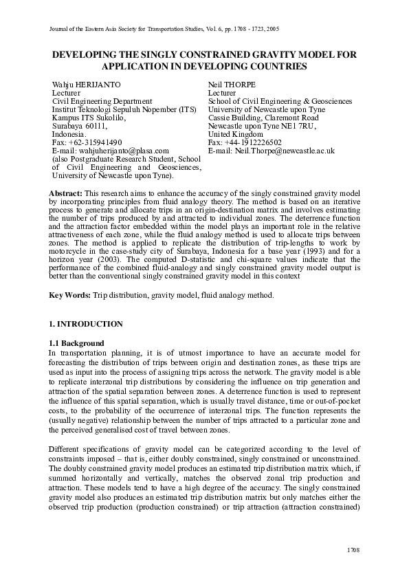 (PDF) DEVELOPING THE SINGLY CONSTRAINED GRAVITY MODEL FOR APPLICATION IN DEVELOPING COUNTRIES