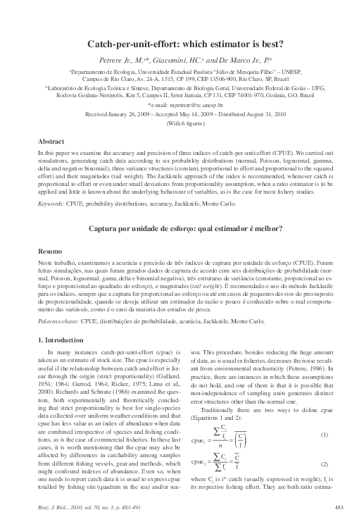 (PDF) Catch-per-unit-effort: which estimator is best