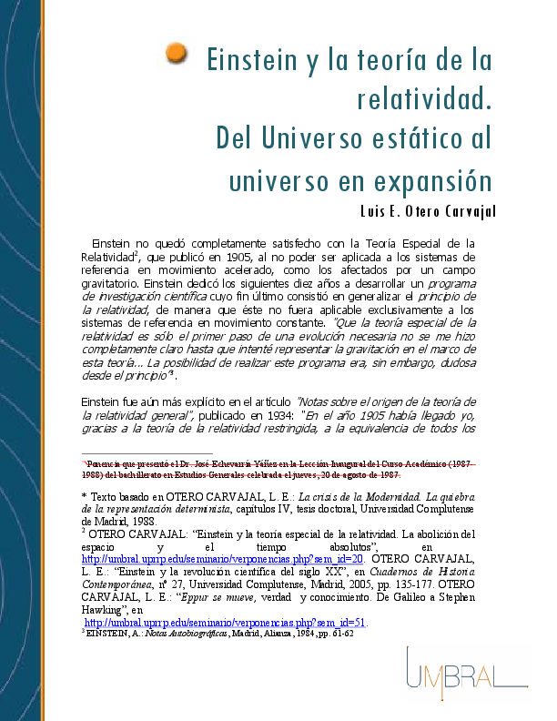 (PDF) Einstein y la relatividad general. Del Universo estático al ...