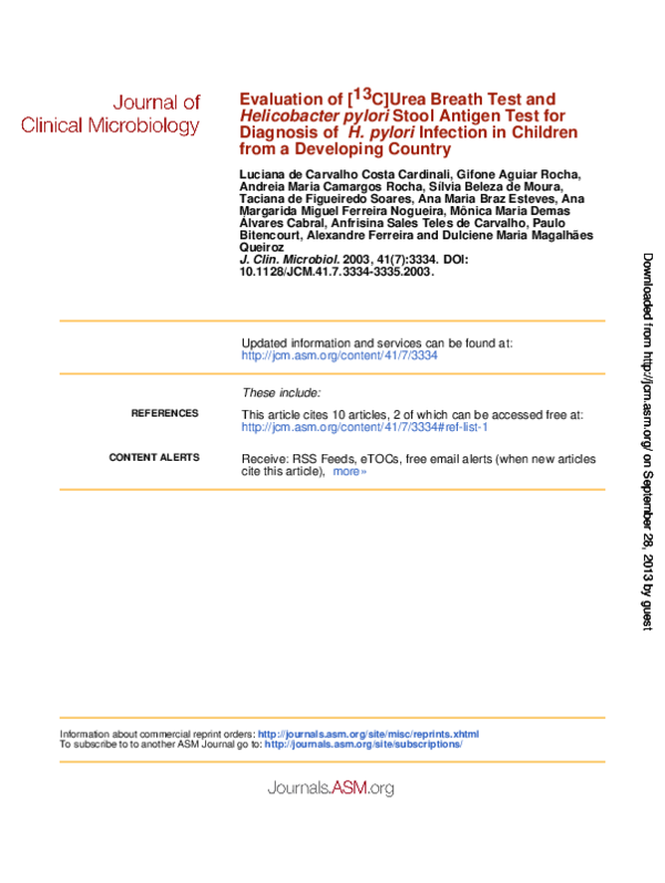 (PDF) Evaluation of ( 13 C)Urea Breath Test and Helicobacter pylori ...